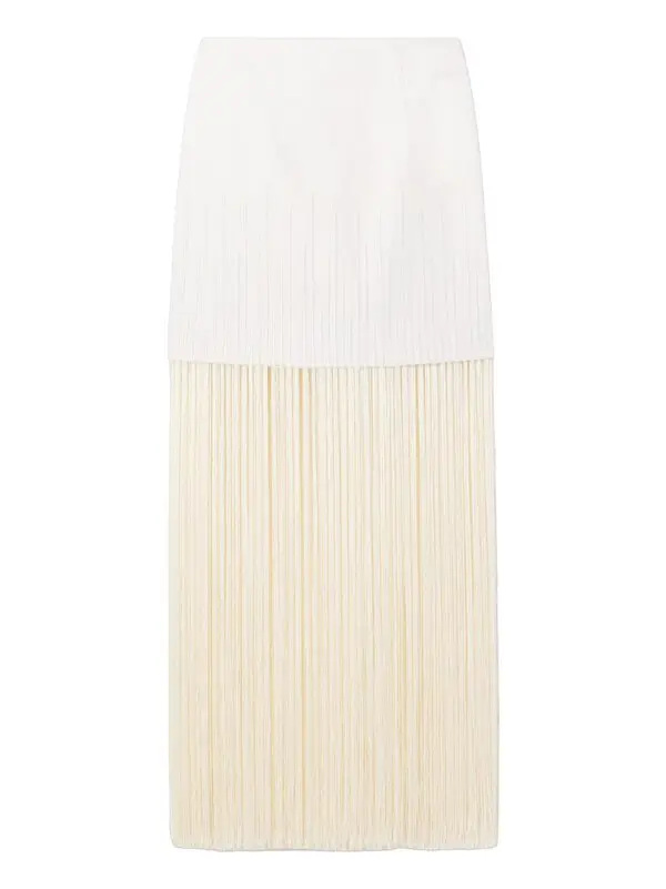 ANDRES OTALORA Aurora Stutil Fringed Embroidered Maxi Skirt - Off-white