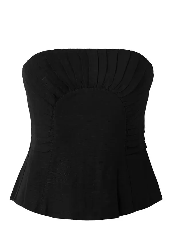 Aje Otta Strapless Pleated Linen-blend Bustier Top - Black