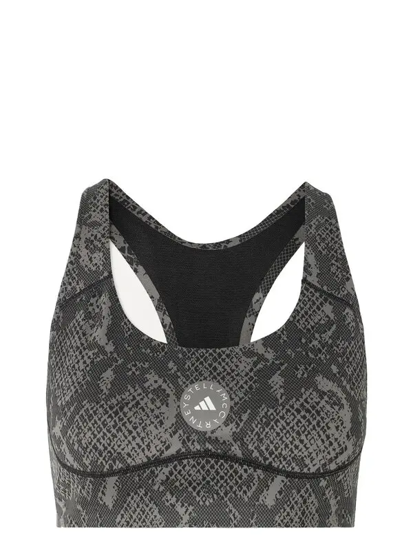 Adidas By Stella McCartney Power Impact Snake-print Recycled-stretch Sports Bra - Gray