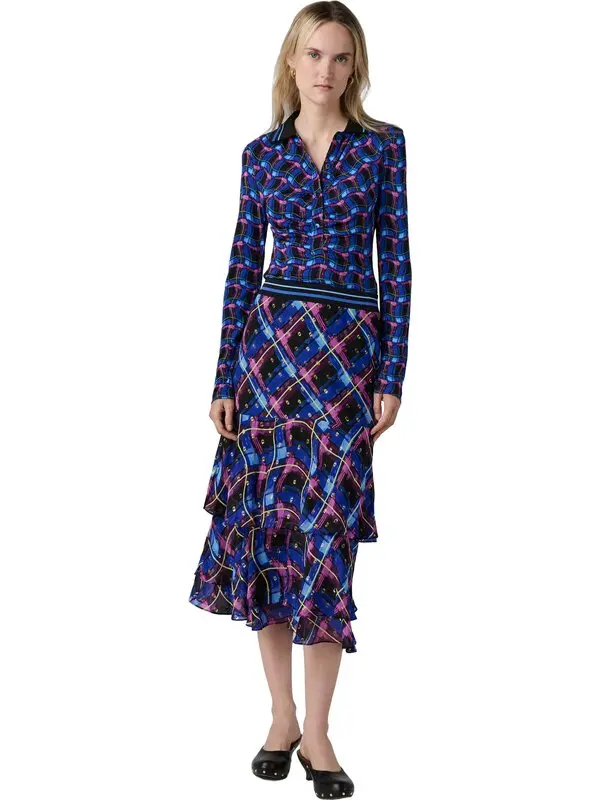 Diane Von Furstenberg Midi Skirt With Elastic Waist - Deveron Warp Lapis Combo