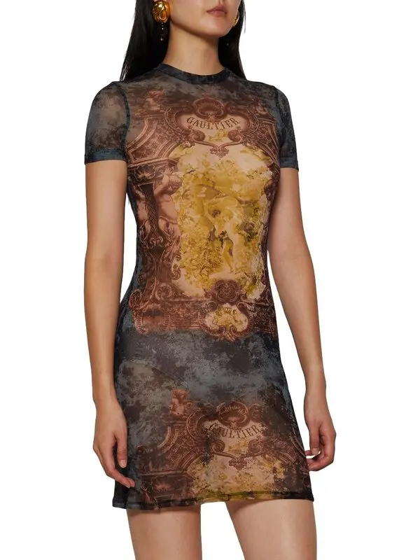 Jean Paul Gaultier Mesh Short Sleeve Mini Dress - Multi