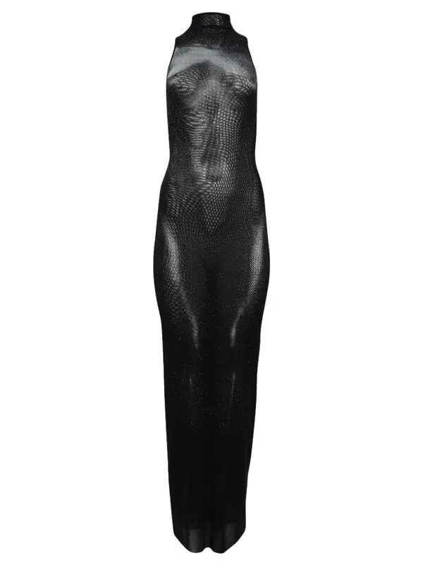 JEAN PAUL GAULTIER Printed Mesh Maxi Dress - Black