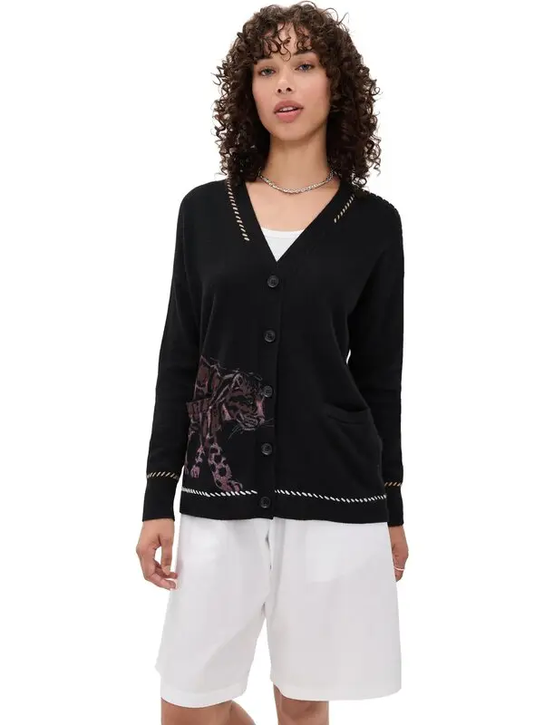Las Surenas Snow Leopard Cardigan - Black