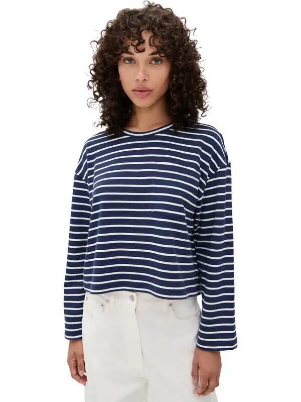 APIECE APART Boxy Tee - Navy And Cream Stripe