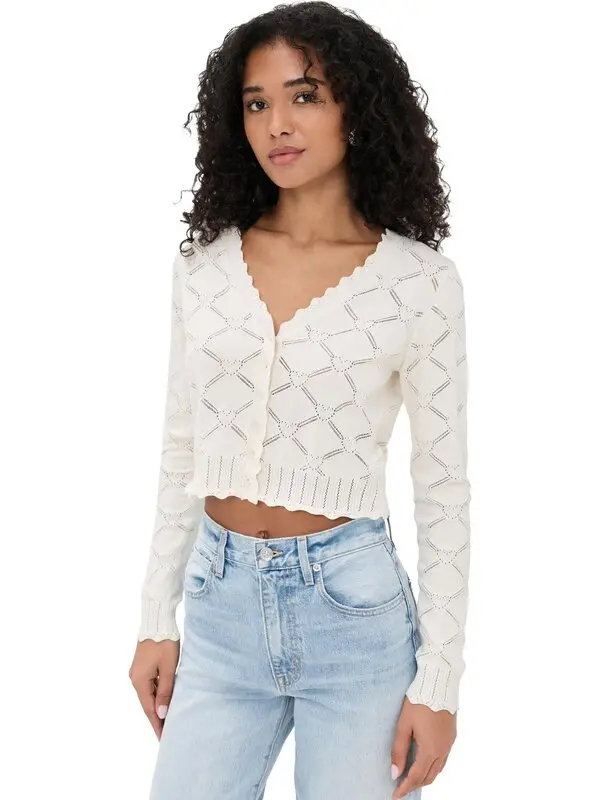 LoveShackFancy Petra Pointelle Knit Cotton Cardigan - Parchment