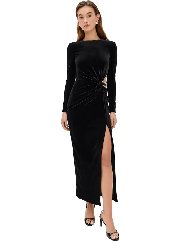 SELF-PORTRAIT Velvet Embellished Midi Dress - Black