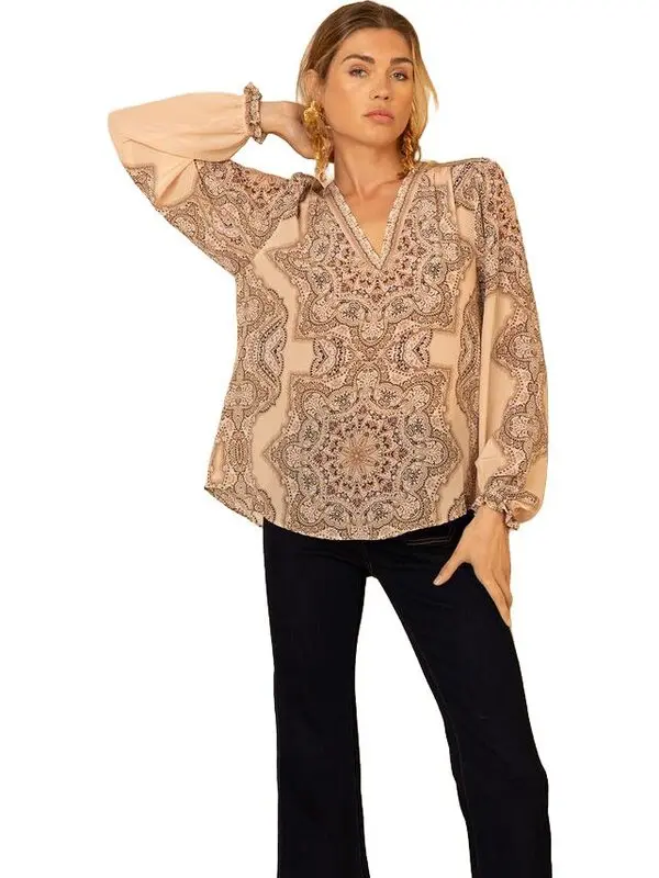 Hale Bob Layne Silk Top - Brown / Neutral