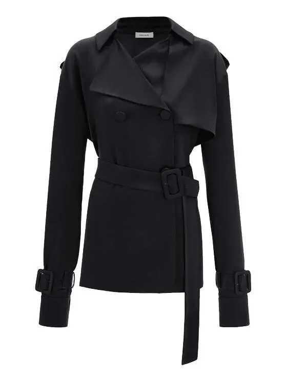FERRAGAMO Short Satin Trench - Black