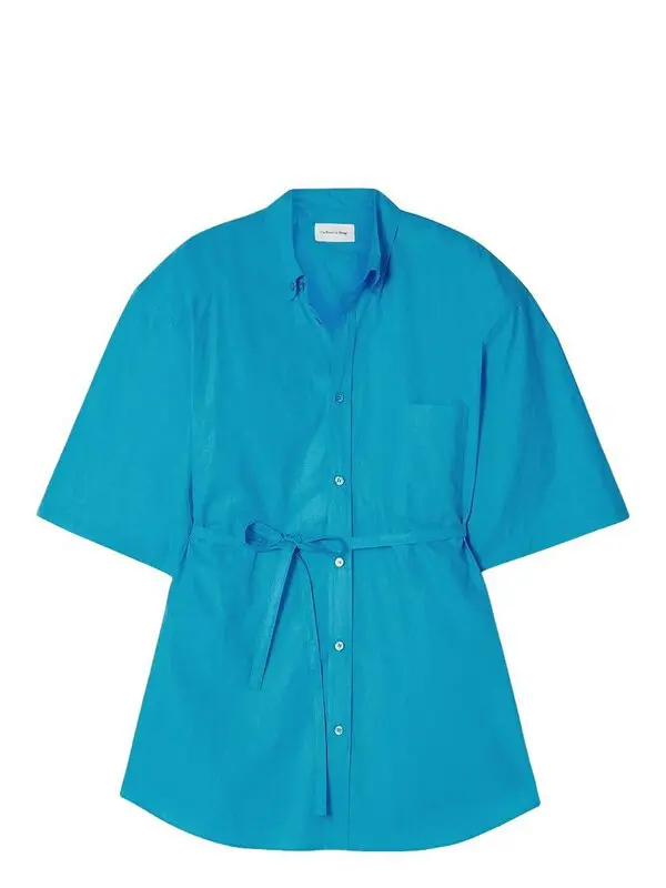 THE FRANKIE SHOP Udine Oversized Belted Cotton-poplin Shirt - Turquoise