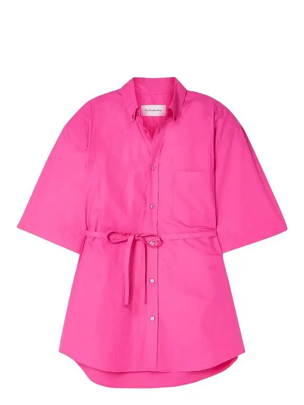 THE FRANKIE SHOP Udine Oversized Belted Cotton-poplin Shirt - Fuchsia