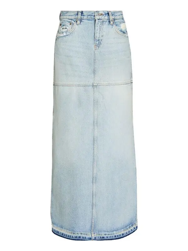 RE/DONE Distressed Denim Maxi Skirt - Light Denim