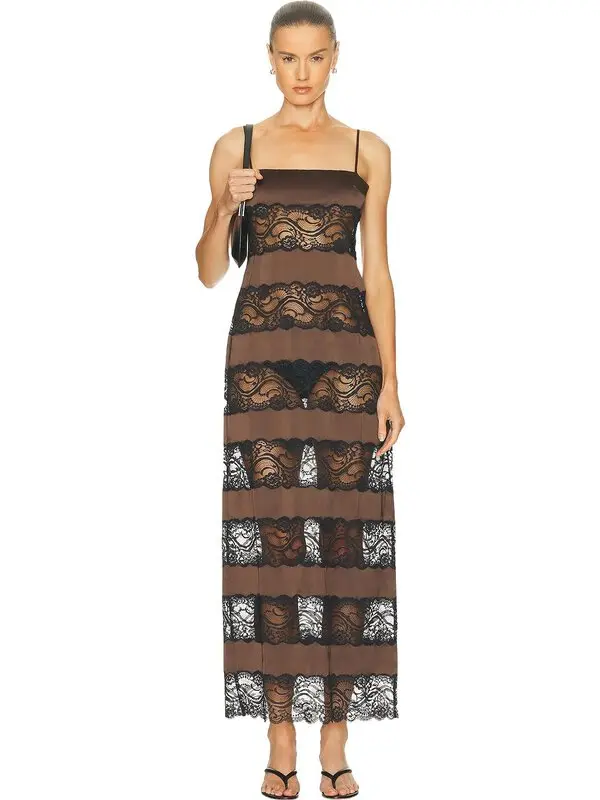 SEROYA Faye Dress - Slate Brown & Black Lace