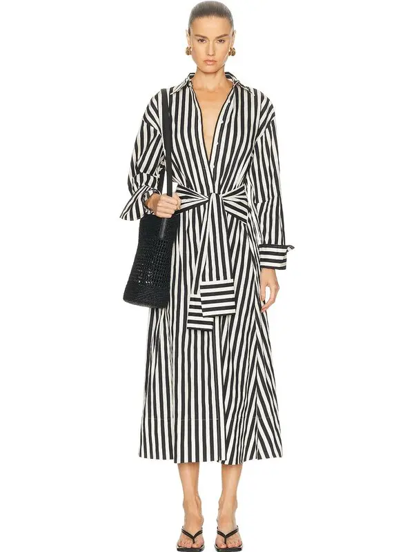 SIMONMILLER Loch Poplin Tie Maxi Dress - Black & White Stripe