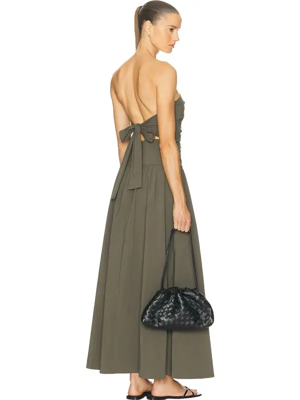 ST. AGNI Gathered Strapless Tie Back Dress - Khaki