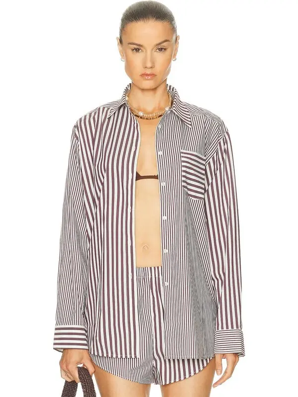 Solid & Striped The Avril Button Down Top - Raisin Brown & Brule