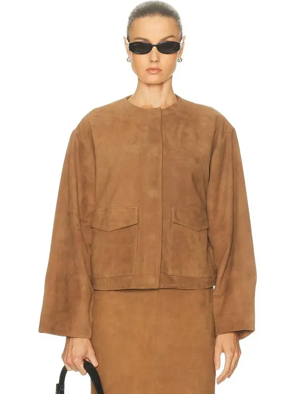 ST. AGNI Suede Utility Cocoon Bomber Jacket - Toffee