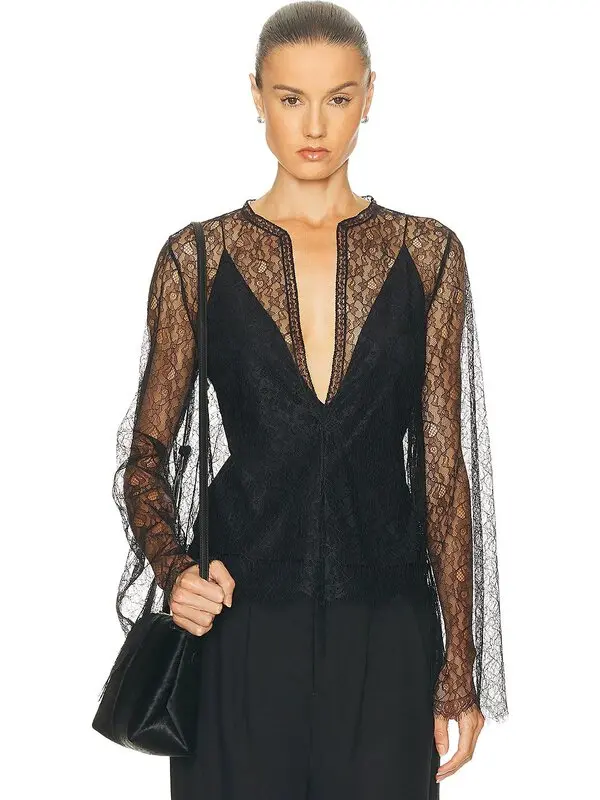 Brandon Maxwell Eloise Lace Top - Black