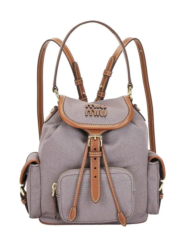 Miu Miu Canapa & Soft Calf Backpack - Alluminio & Brandy