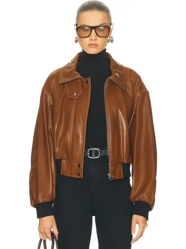 Nour Hammour Briar Cropped Bomber Jacket - Praline Patina