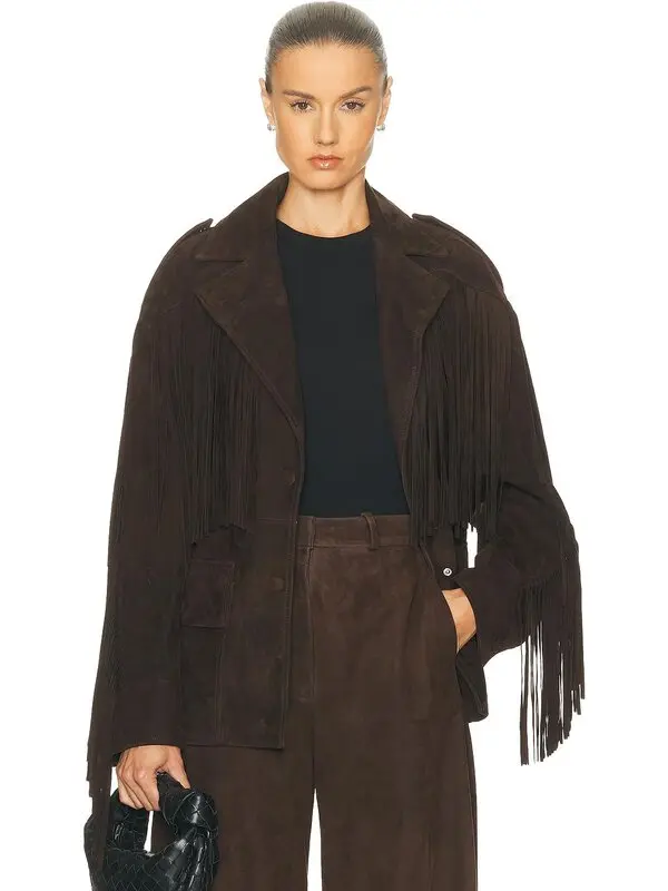 Nour Hammour Cassidy Suede Fringe Jacket - Mocha