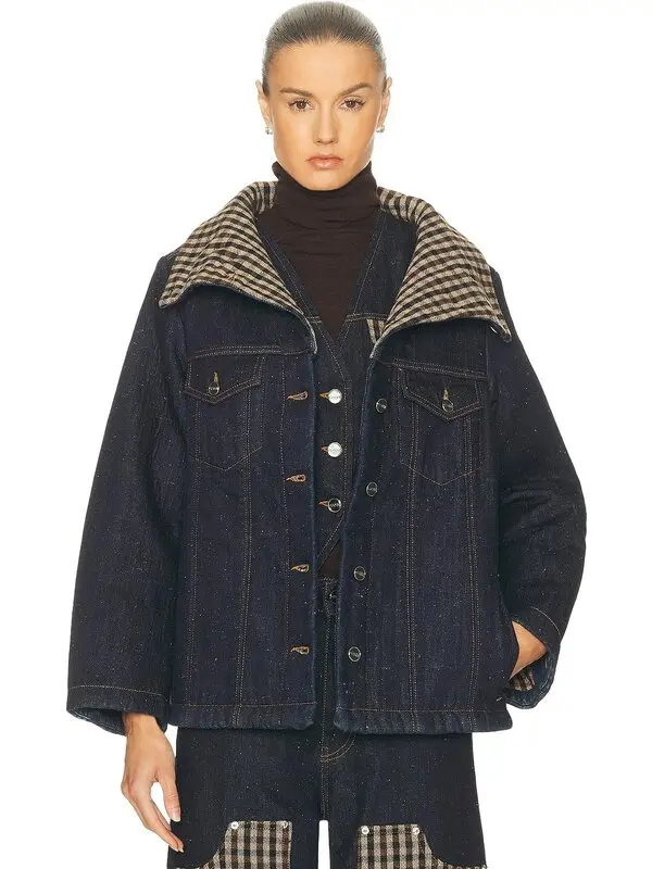 GANNI Neppy Denim Bonded Jacket - Dark Blue Stone
