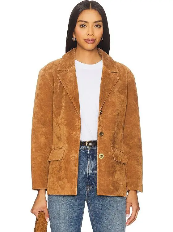 Central Park West Atlas Suede Boyfriend Blazer - Camel