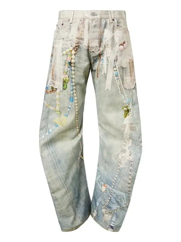Acne Studios Distressed Printed Barrel-leg Jeans - Blue