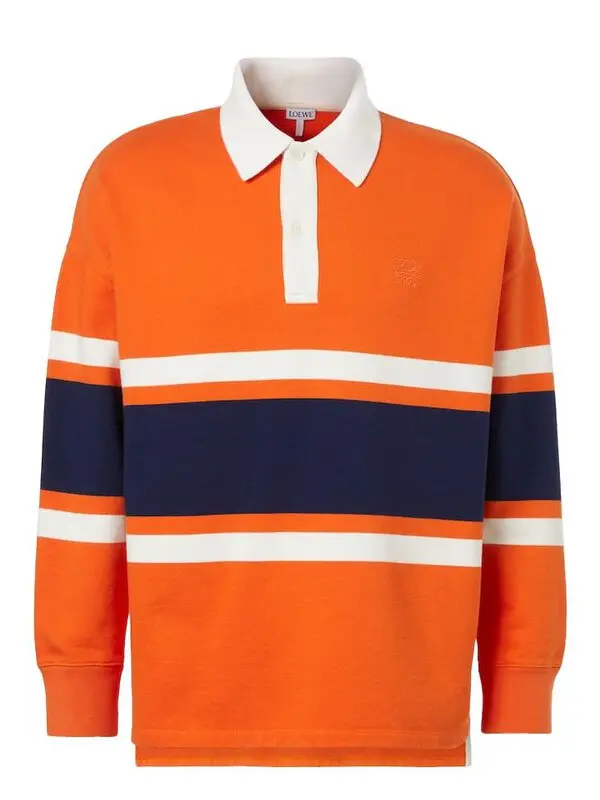 Loewe Striped Cotton Fleece Polo Sweater - Orange