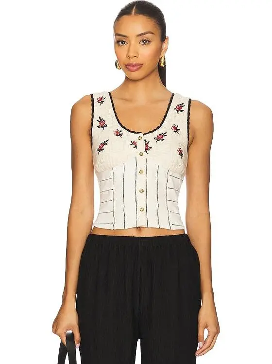 Free People Rose Bud Knit Top - Ivory Combo