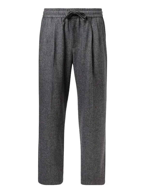 Dolce & Gabbana Herringbone Wool-blend Wide-leg Trousers - Grey