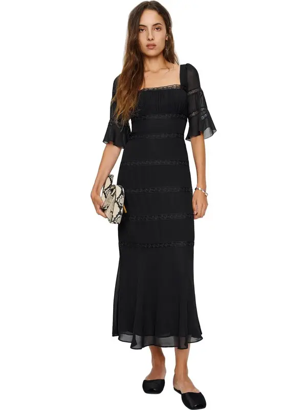 REFORMATION Laverna Lace Midi Dress - Black