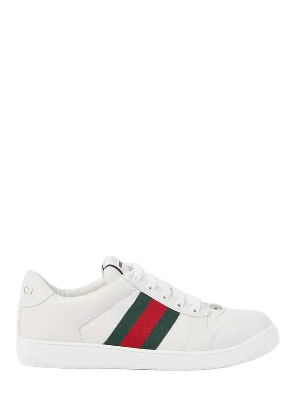 Gucci Screener Debossed Leather Sneakers - White
