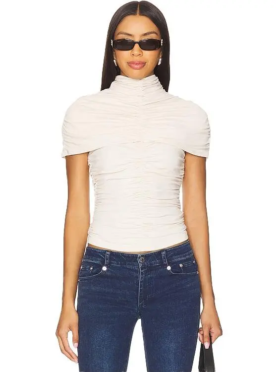Susana Monaco Mock Neck Overlay Top - Blanched Almond