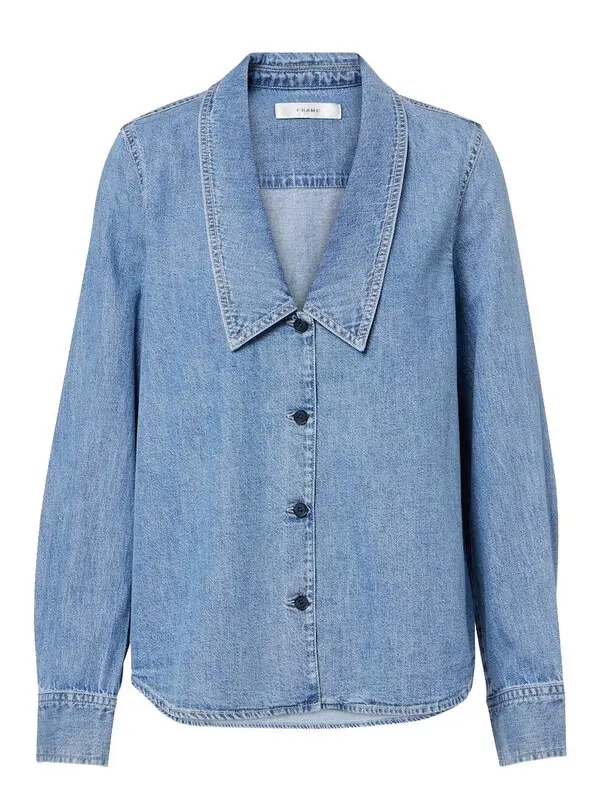 FRAME Low Collar Denim Shirt - Blue
