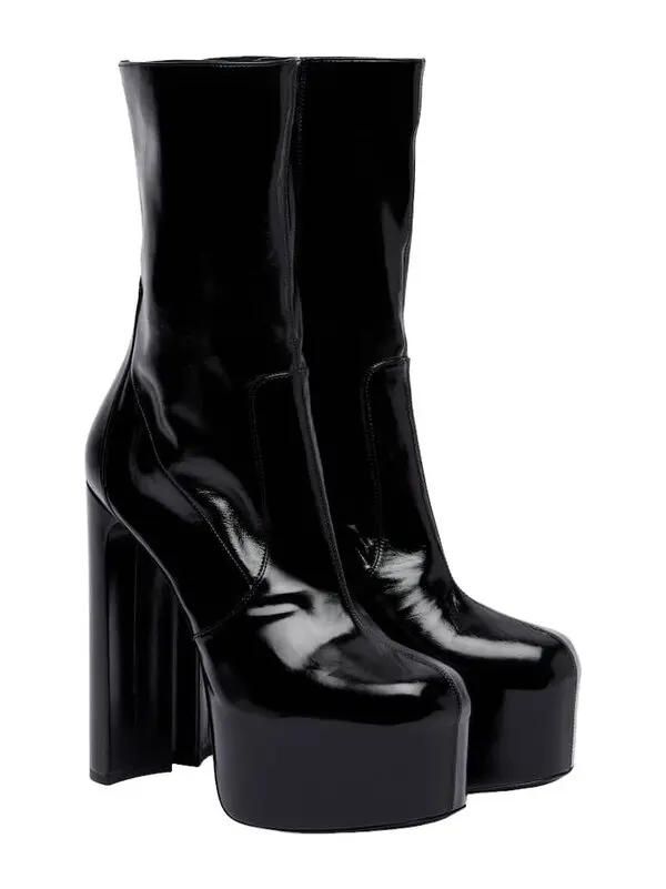 Saint Laurent Billy 95 Leather Platform Mid-calf Boots - Black