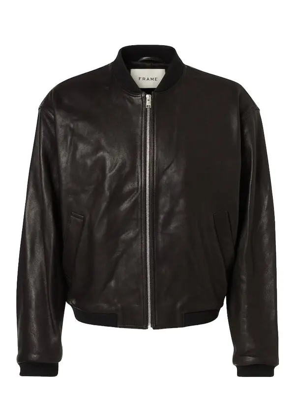FRAME Leather Bomber Jacket - Black