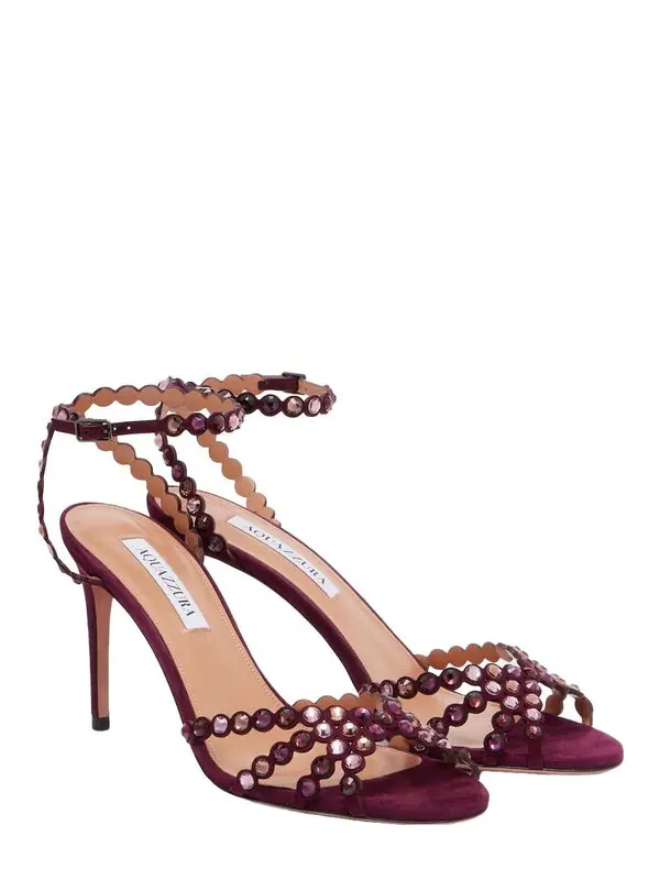 AQUAZZURA Tequila 85 Embellished Suede Sandals - Purple