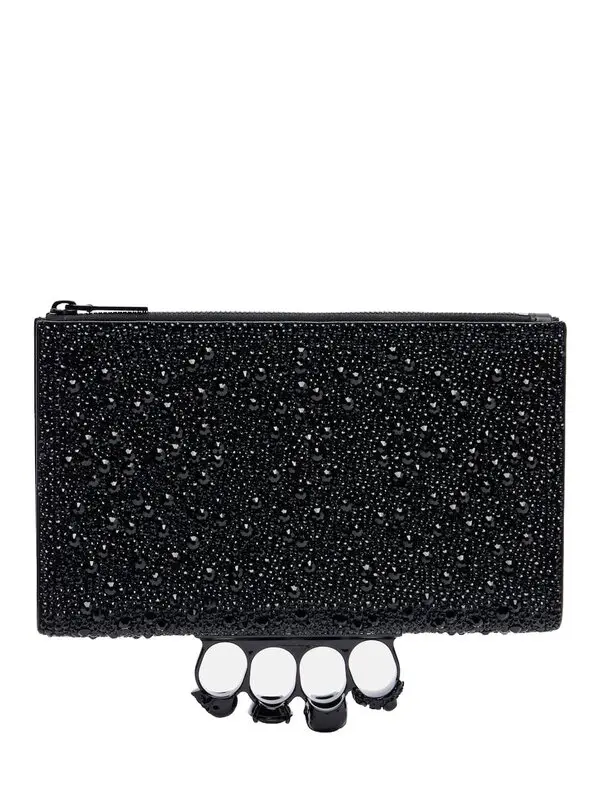 Alexander McQueen Skull Knuckle Studded Leather Pouch - Black