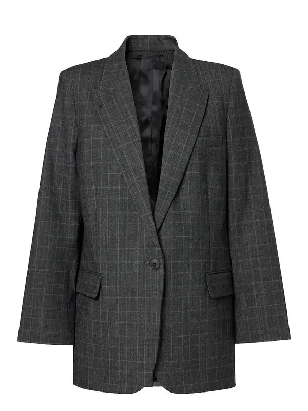 NILI LOTAN Diane Checked Wool-blend Blazer - Grey