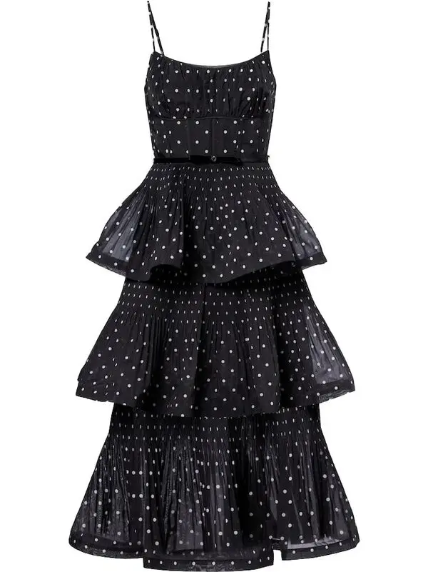 Zimmermann Polka-dot Tiered Midi Dress - Black