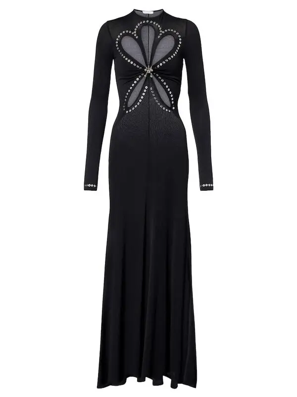 Rabanne Cutout Embellished Jersey Maxi Dress - Black