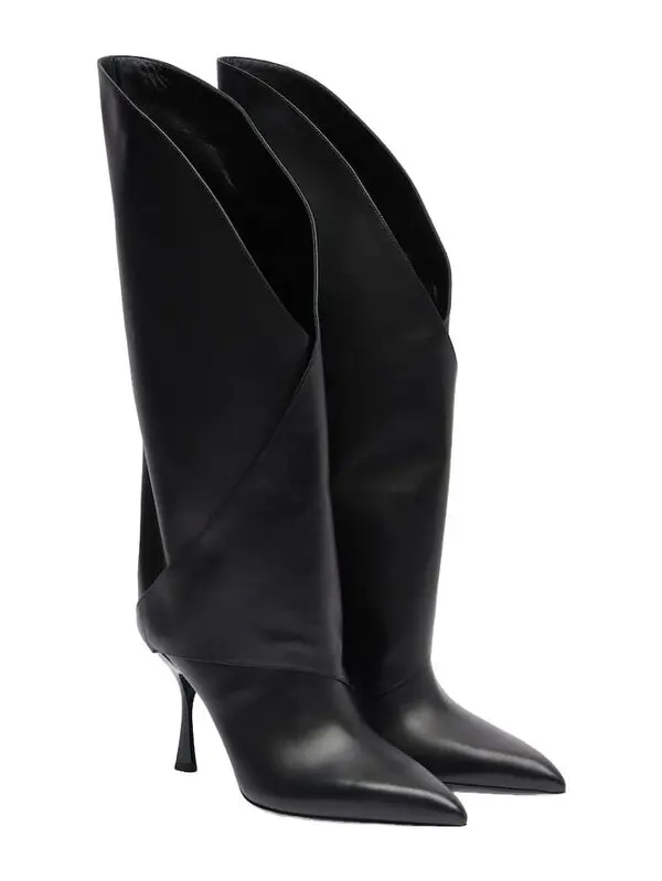 Balmain Twist 95 Leather Knee-high Boots - Black