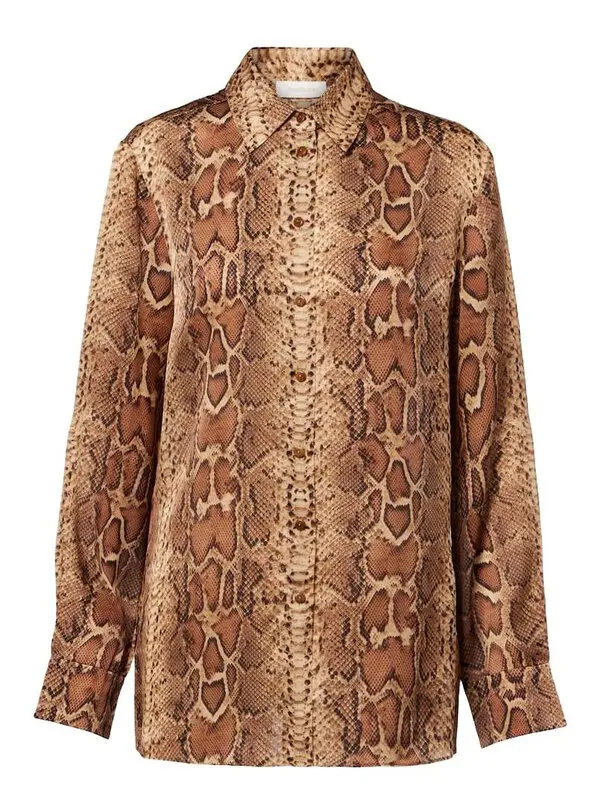 Zimmermann Hypnotic Snake-print Silk Shirt - Brown