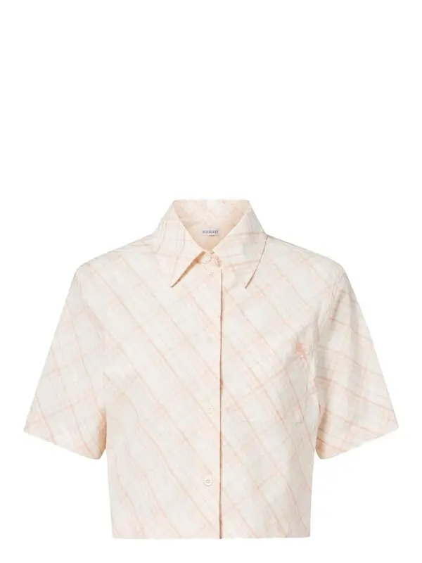 Burberry Check Cropped Cotton Shirt - Pink