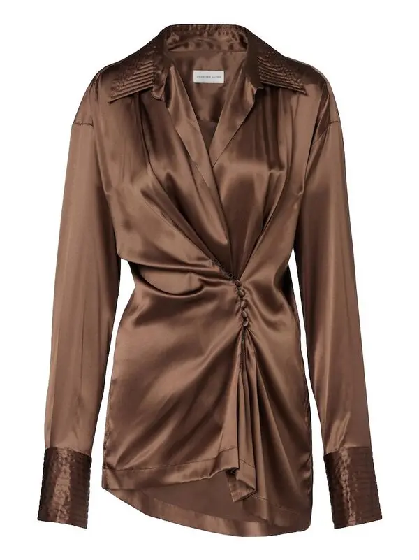Dries Van Noten Draped Silk-blend Shirt - Brown