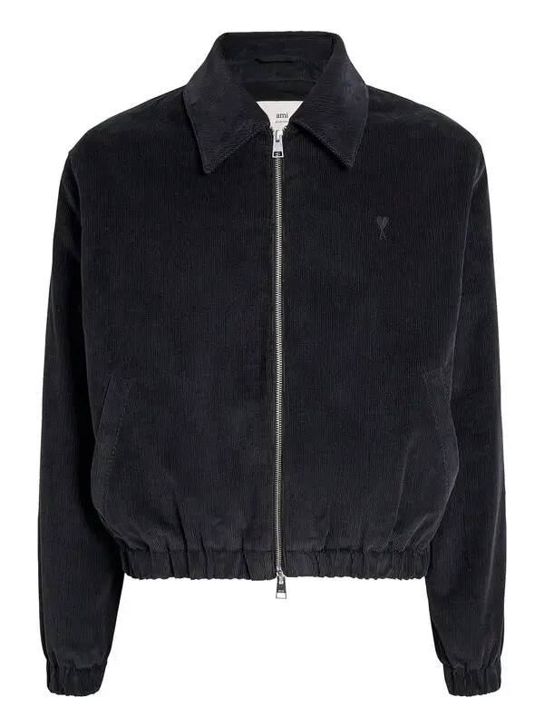 Ami Cotton Corduroy Zip-up Jacket - Black