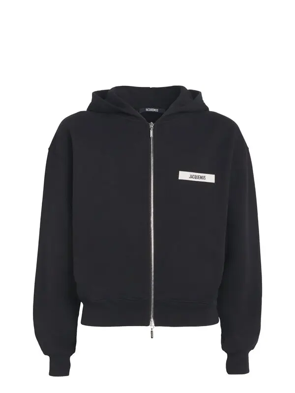 Jacquemus Cotton Grosgrain Zip-up Hoodie - Black