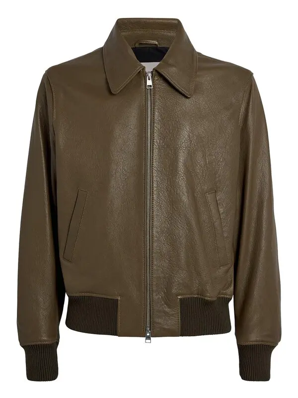 Ami Leather Collar Bomber Jacket - Brown