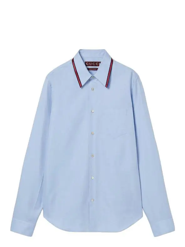 Gucci Oxford Cotton Shirt With Web - Blue