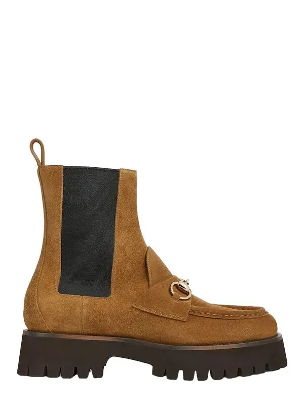 Gucci Suede Ankle Boot With Horsebit - Brown